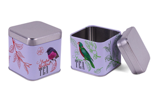 Bird Design Square Tea Bag Tin - Tinplate